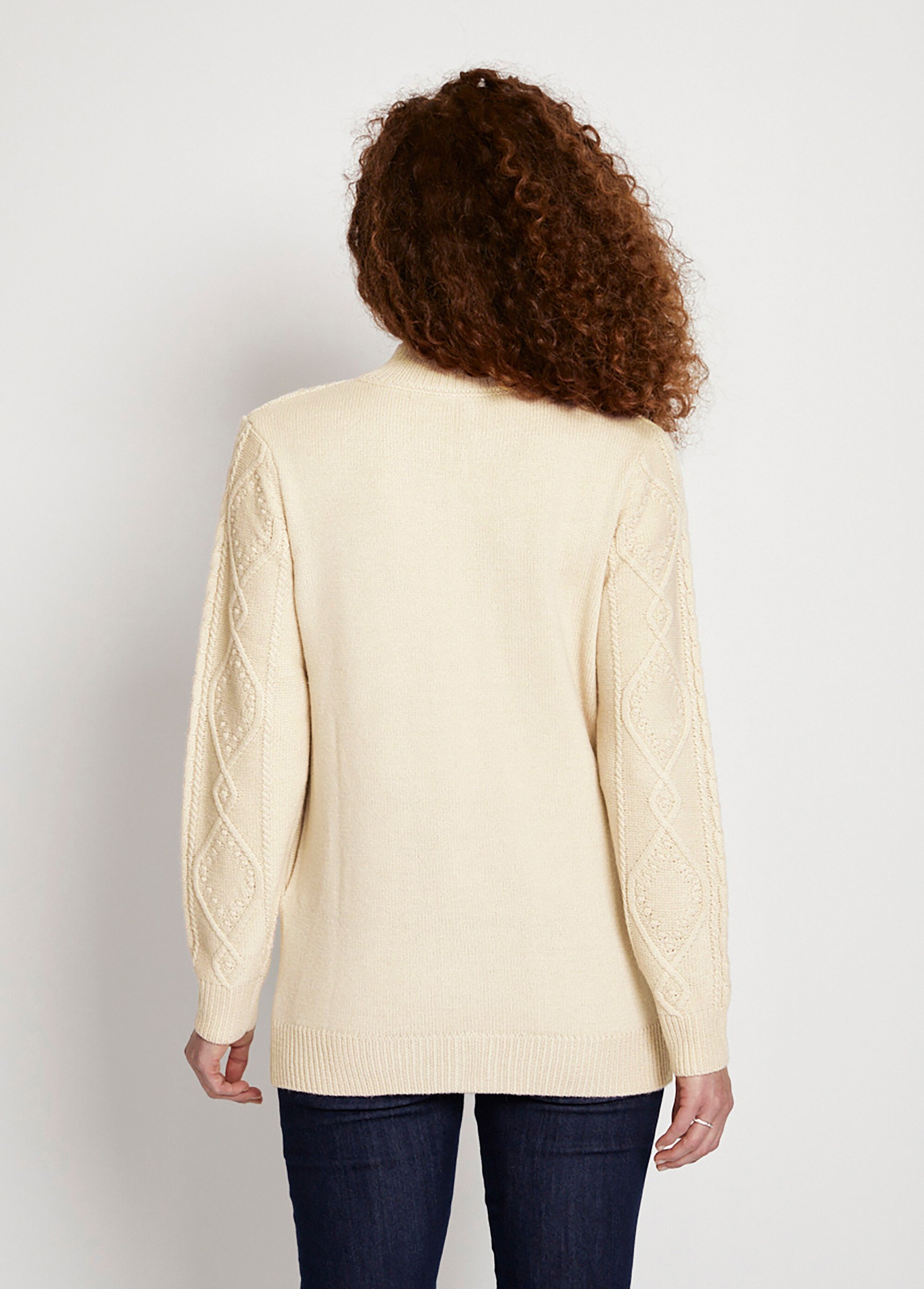 Zip cardigan with cable knit CREAM