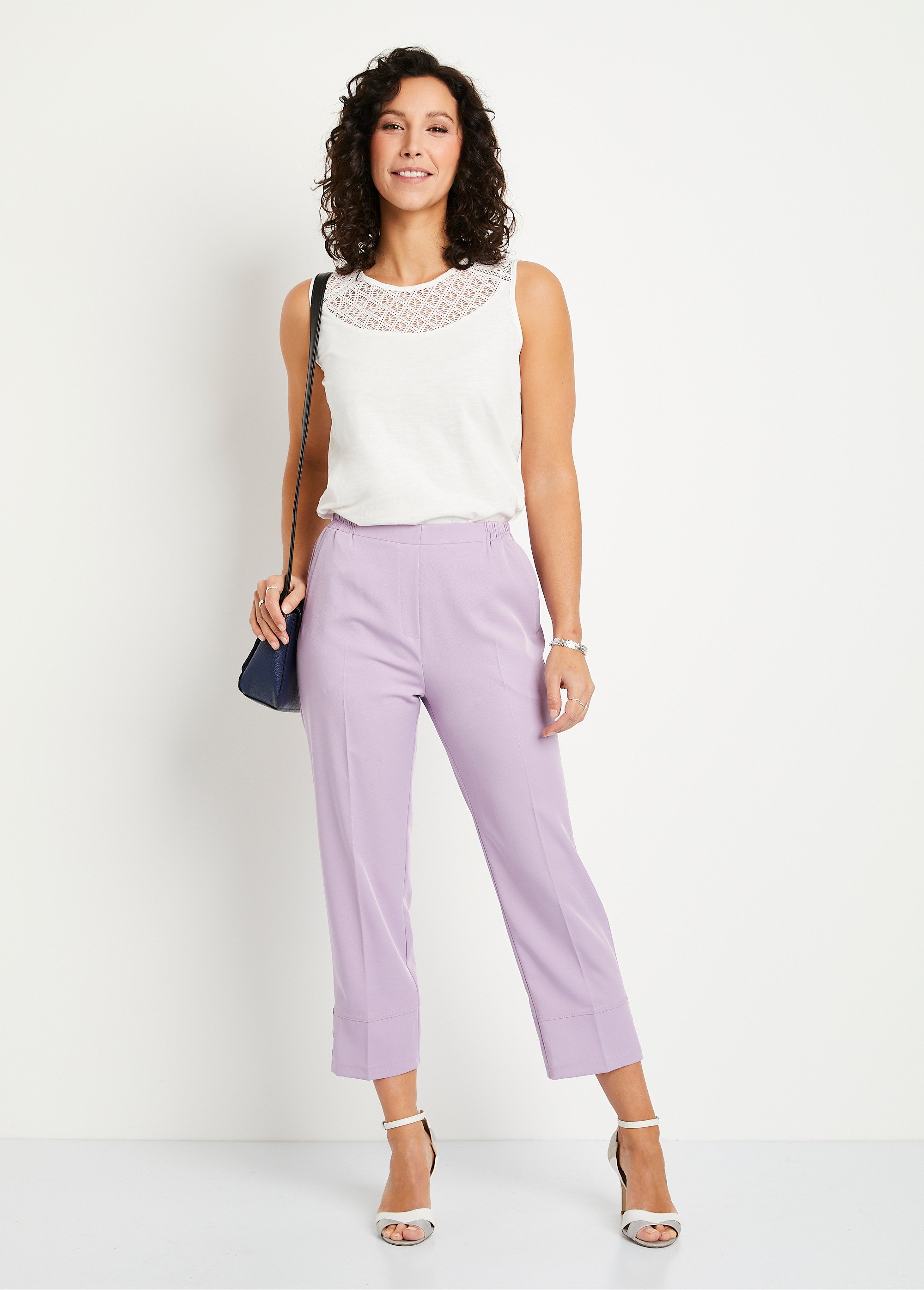 Cropped straight leg trousers with a partially elasticated waistband VIOLET