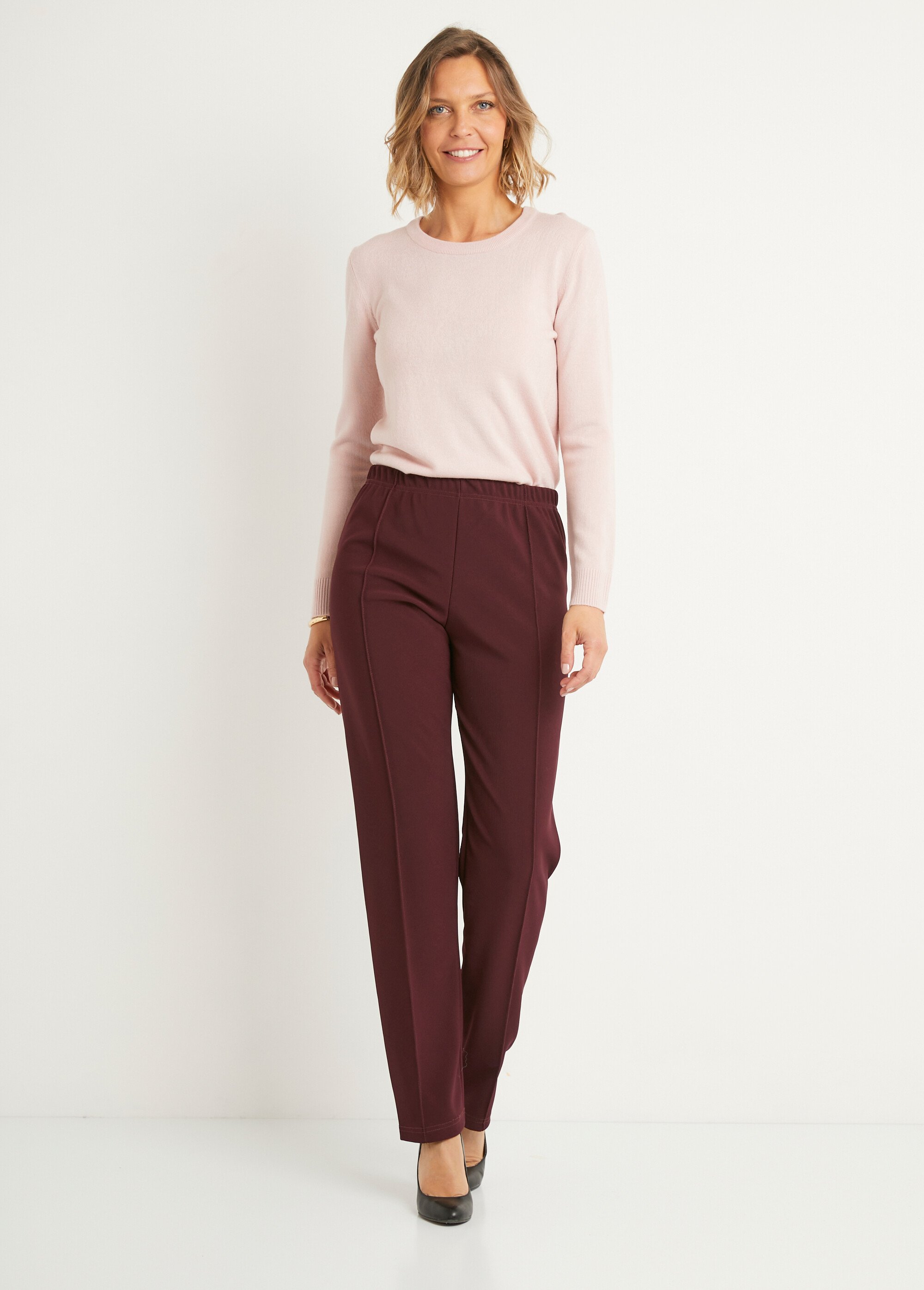 Ribbed trousers with elasticated waistband BURGUNDY